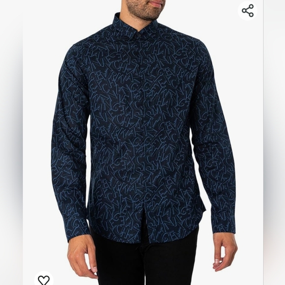 Armani Collezioni | Shirts | Armani Exchange Random Logo Slim Shirt ...